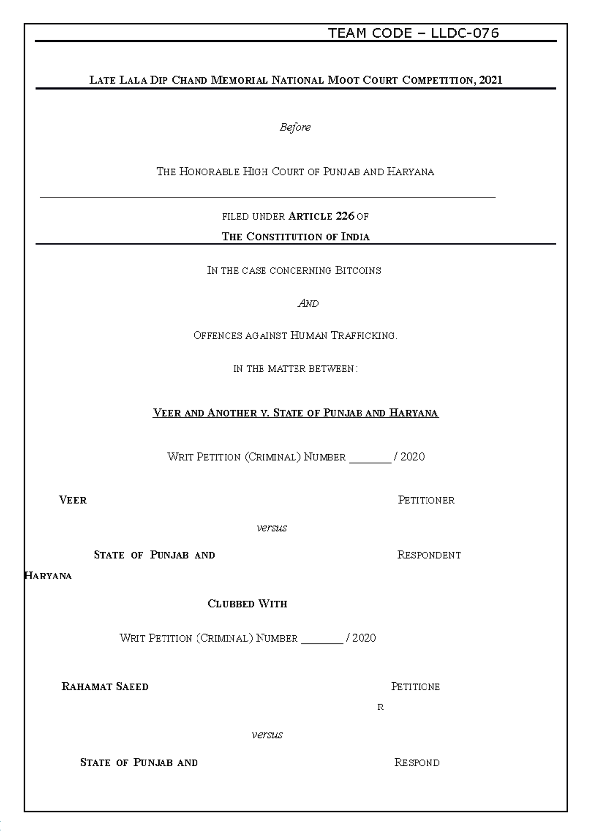 Compendium - LATE LALA DIP CHAND MEMORIAL NATIONAL MOOT COURT ...