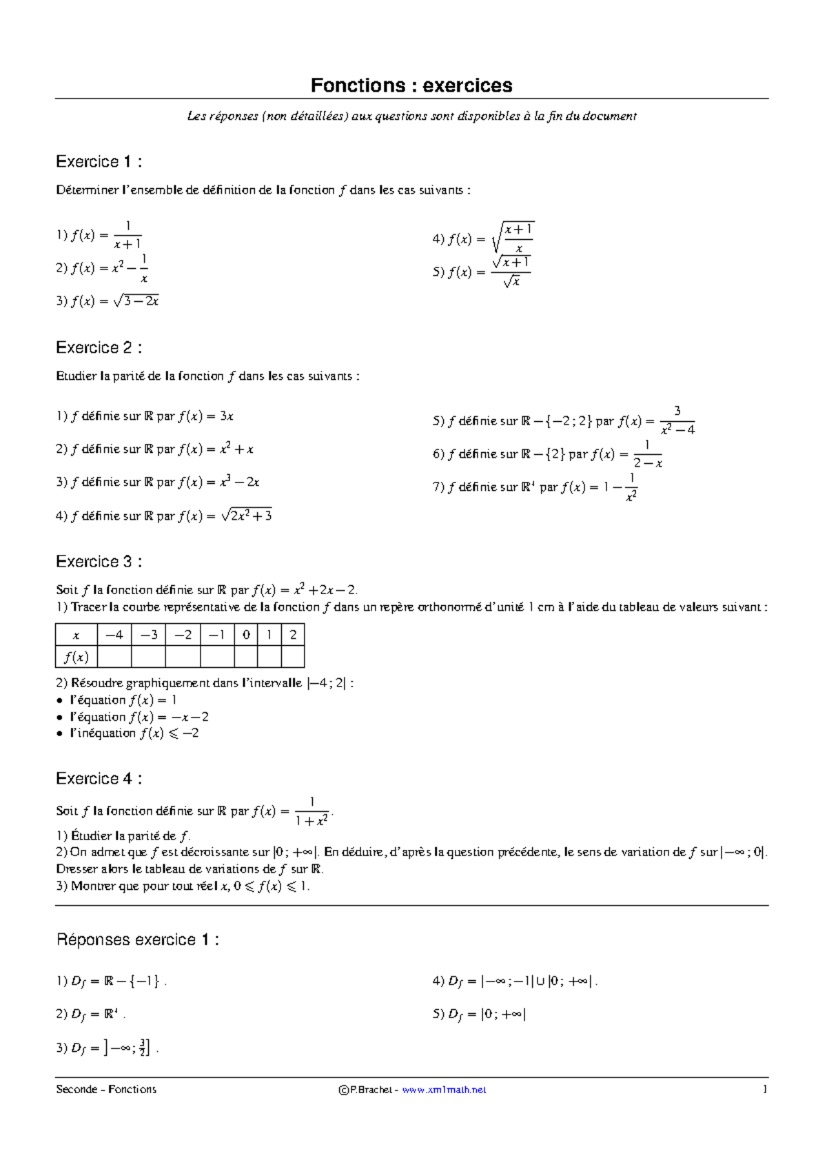 Exercices corrigés sur les fonctions de référence - Fonctions ...