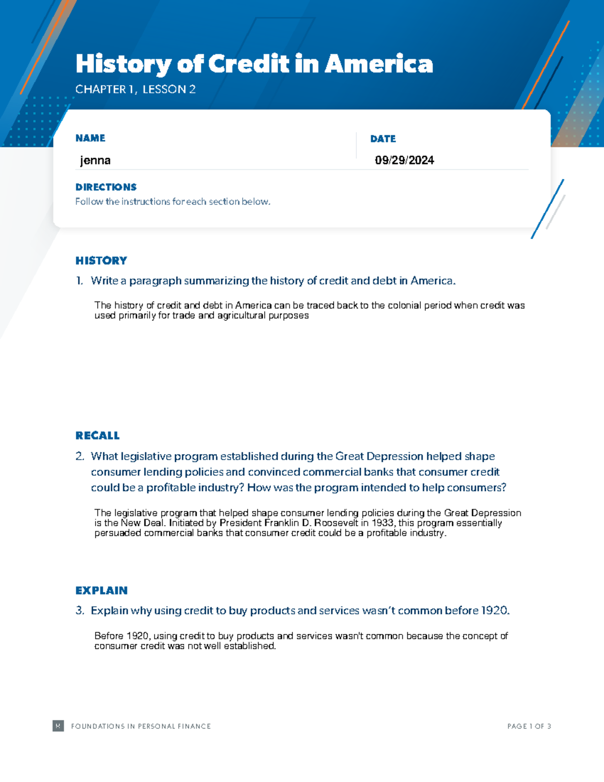 Act ch01 l02 english - agjhsthbzhh - PAGE 1 O F 3 History of Credit in ...