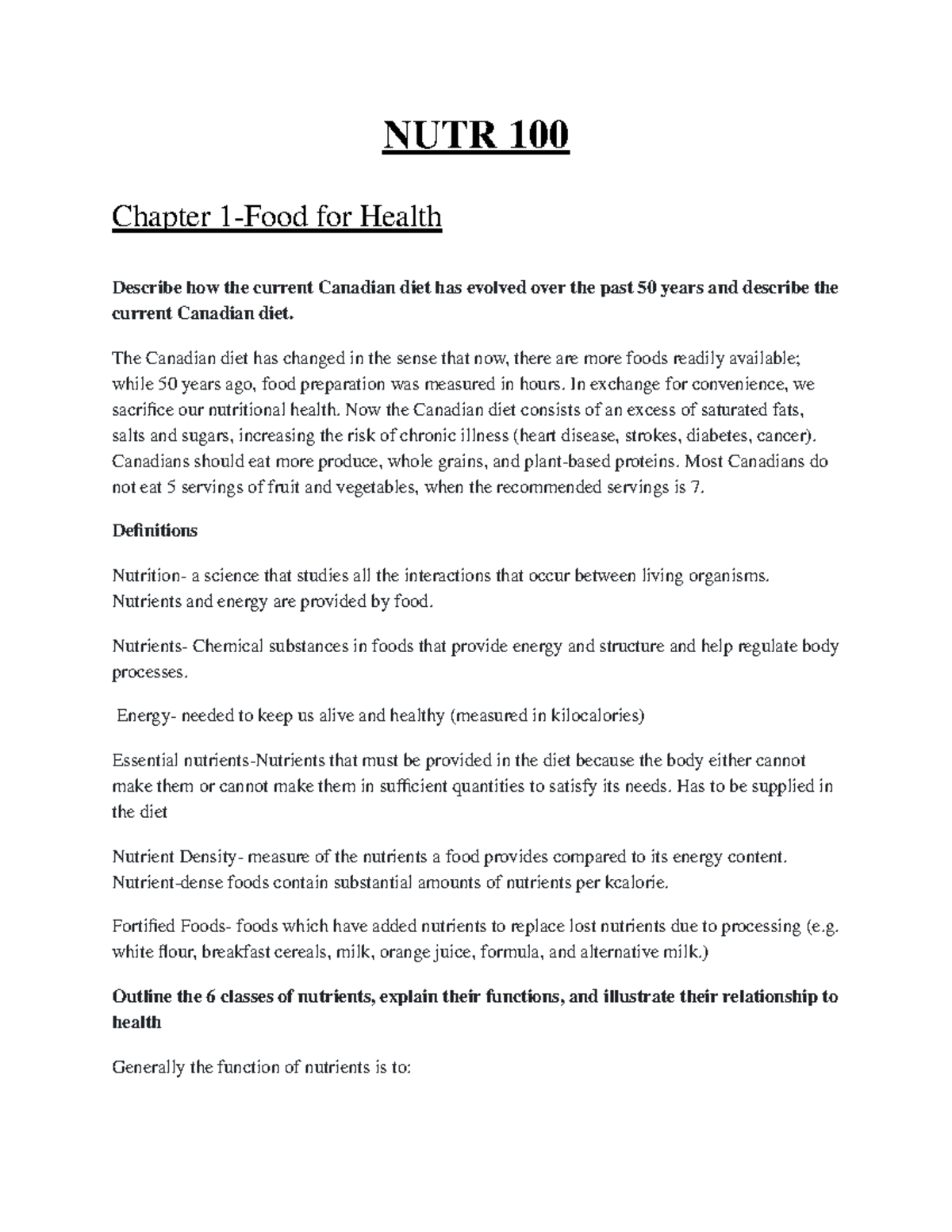 NUTR 100 - These are the learning outcomes and their answers/ evidence ...