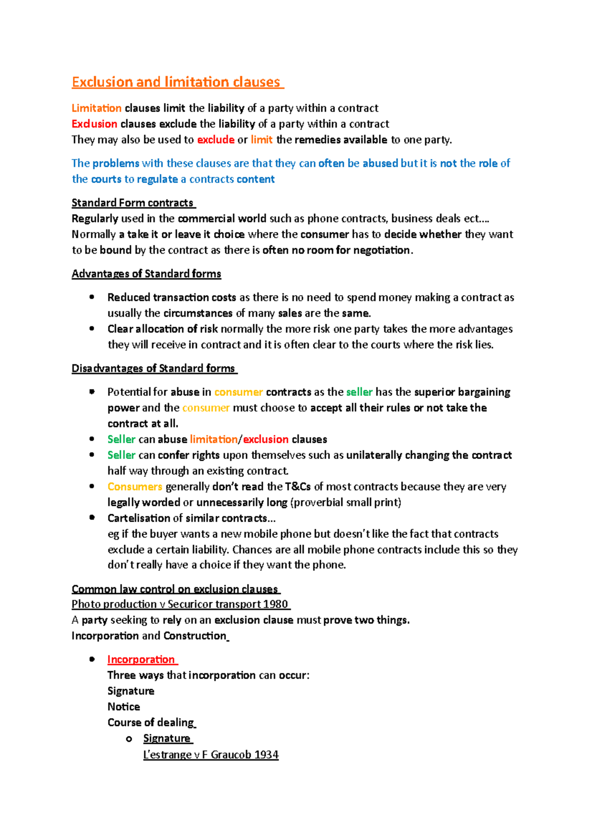 Exclusion and limitation clauses - LAW-4006B - UEA - Studocu