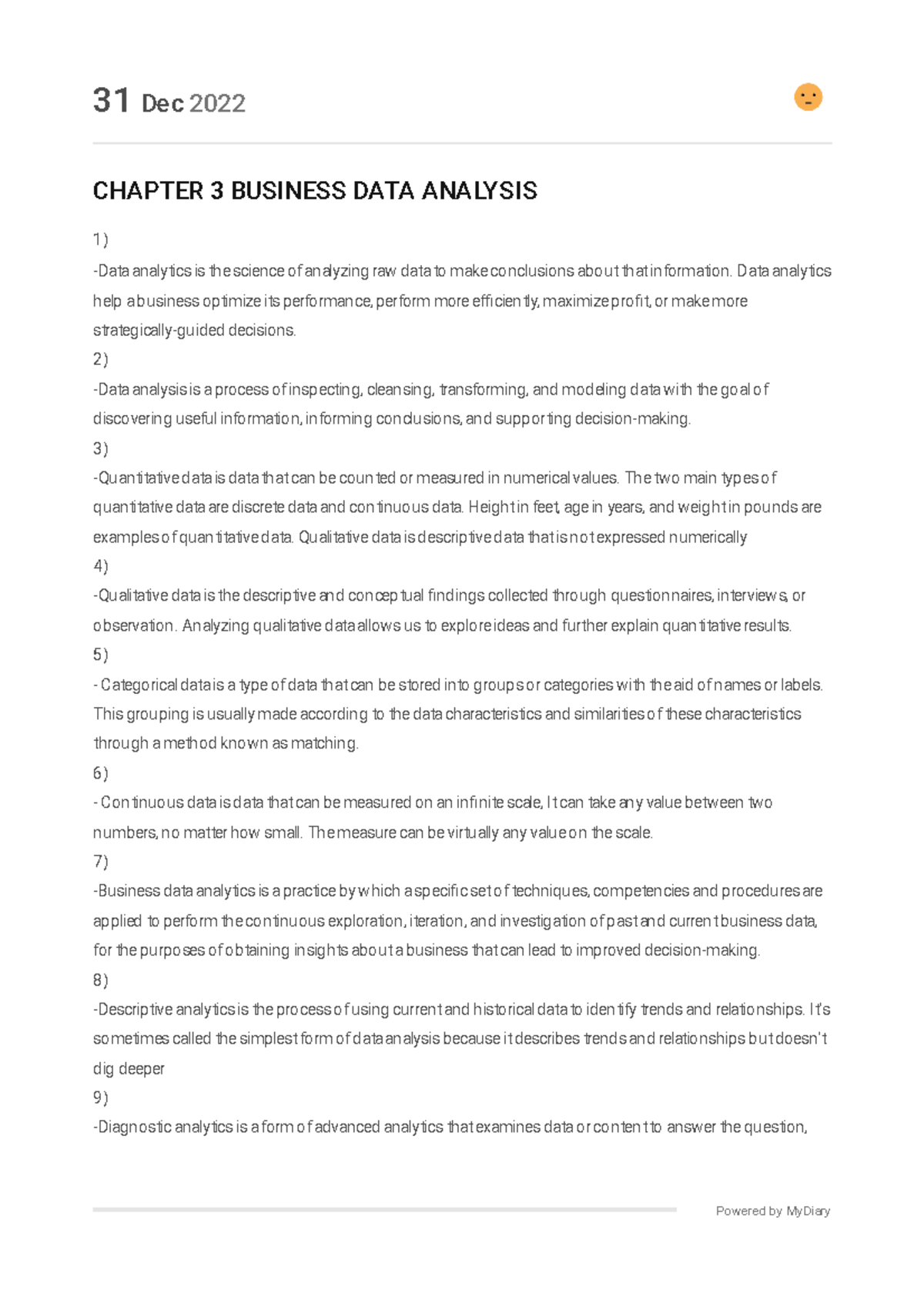 Chapter 3 Business DATA Analysis IN Professional Business Skill Short NOTE S - 31 Dec 2022 ...