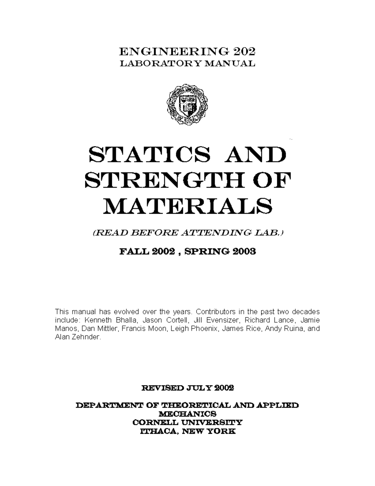 202labmanual - This book is recommended - Engineering 202 Laboratory ...