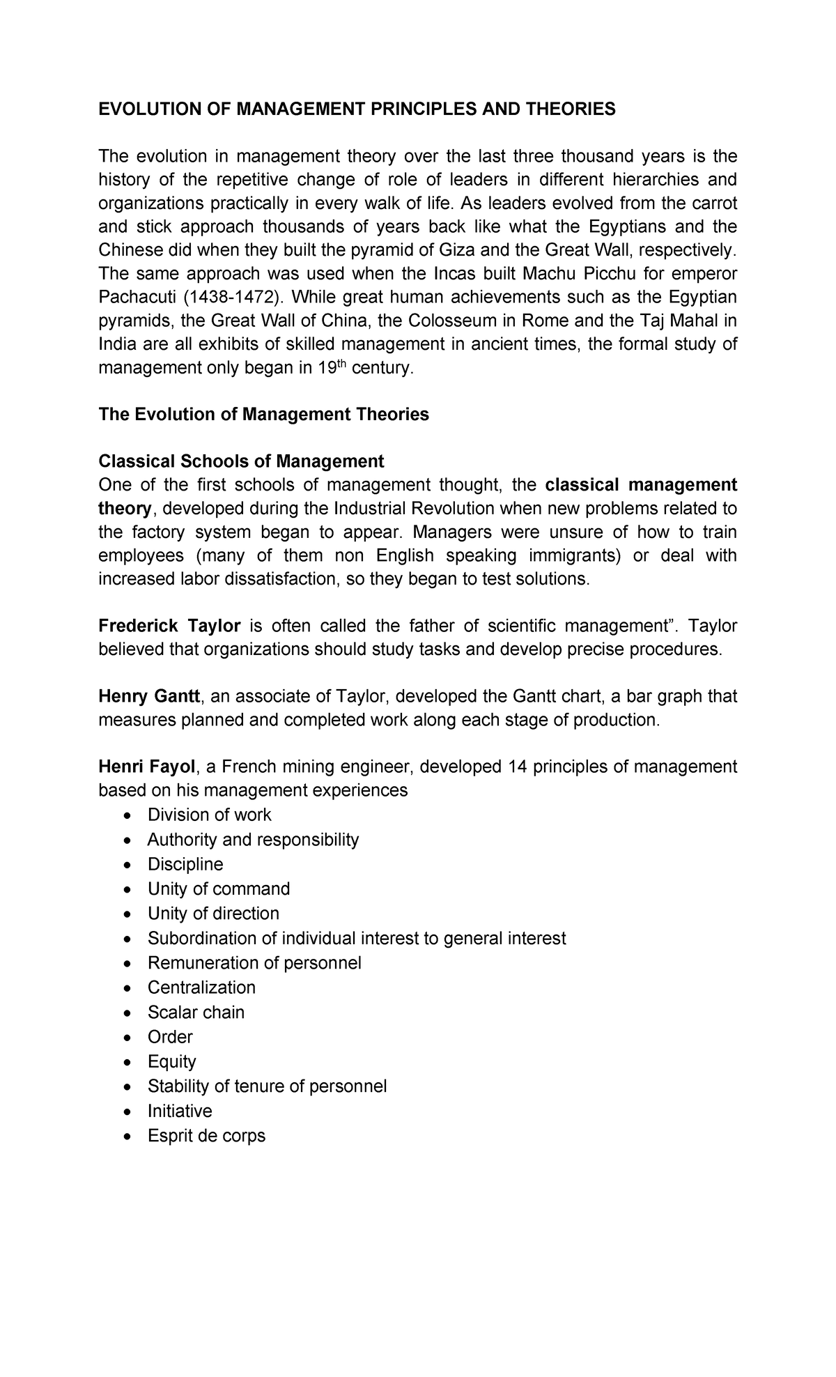 Evolution OF Management Principles AND Theories - EVOLUTION OF ...