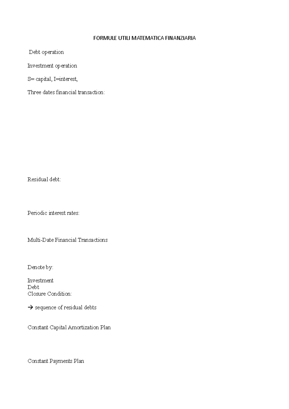 Formule Utili Matematica Finanziaria anno 2020/21 - FORMULE UTILI ...