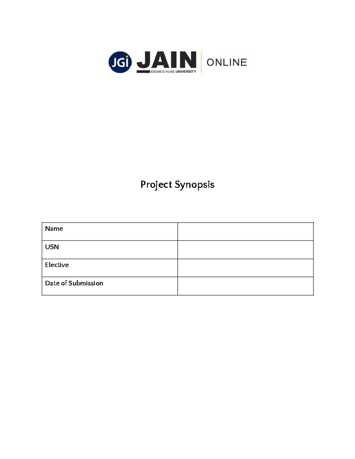 Project Synopsis Template - Data Science - Project Synopsis Name USN ...