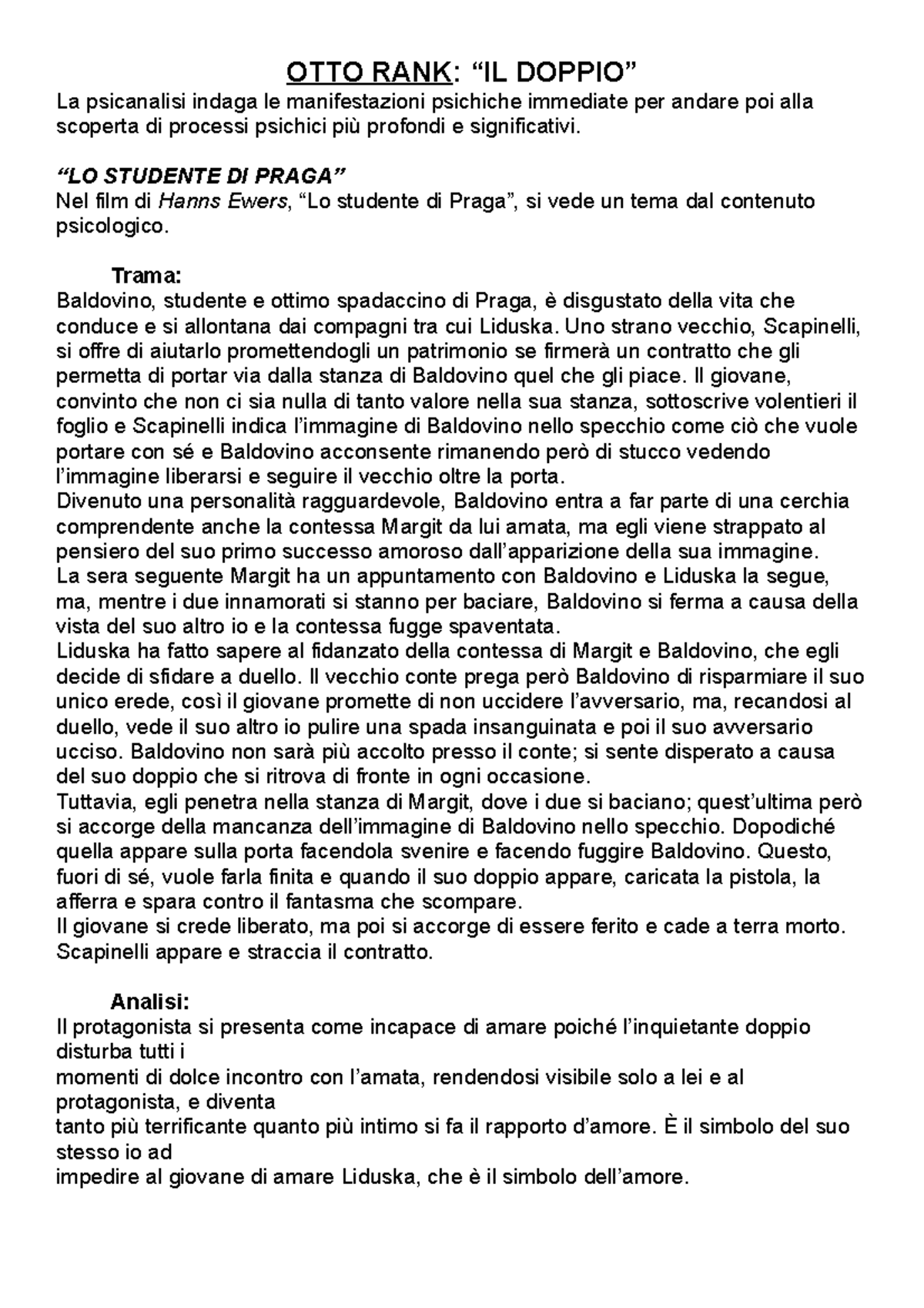 IL Doppio-OTTO RANK - OTTO RANK: “IL DOPPIO” La psicanalisi indaga le ...