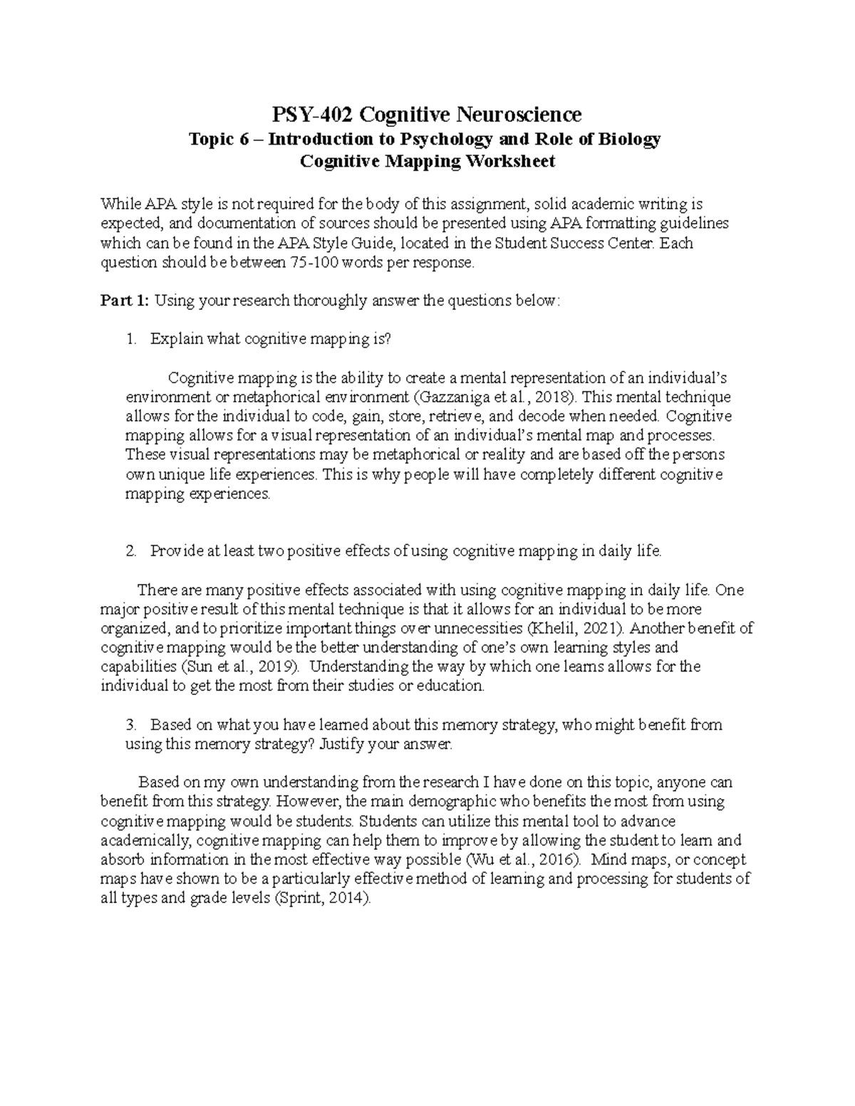 Cognitive Mapping Worksheet HJ - PSY-402 - GCU - Studocu