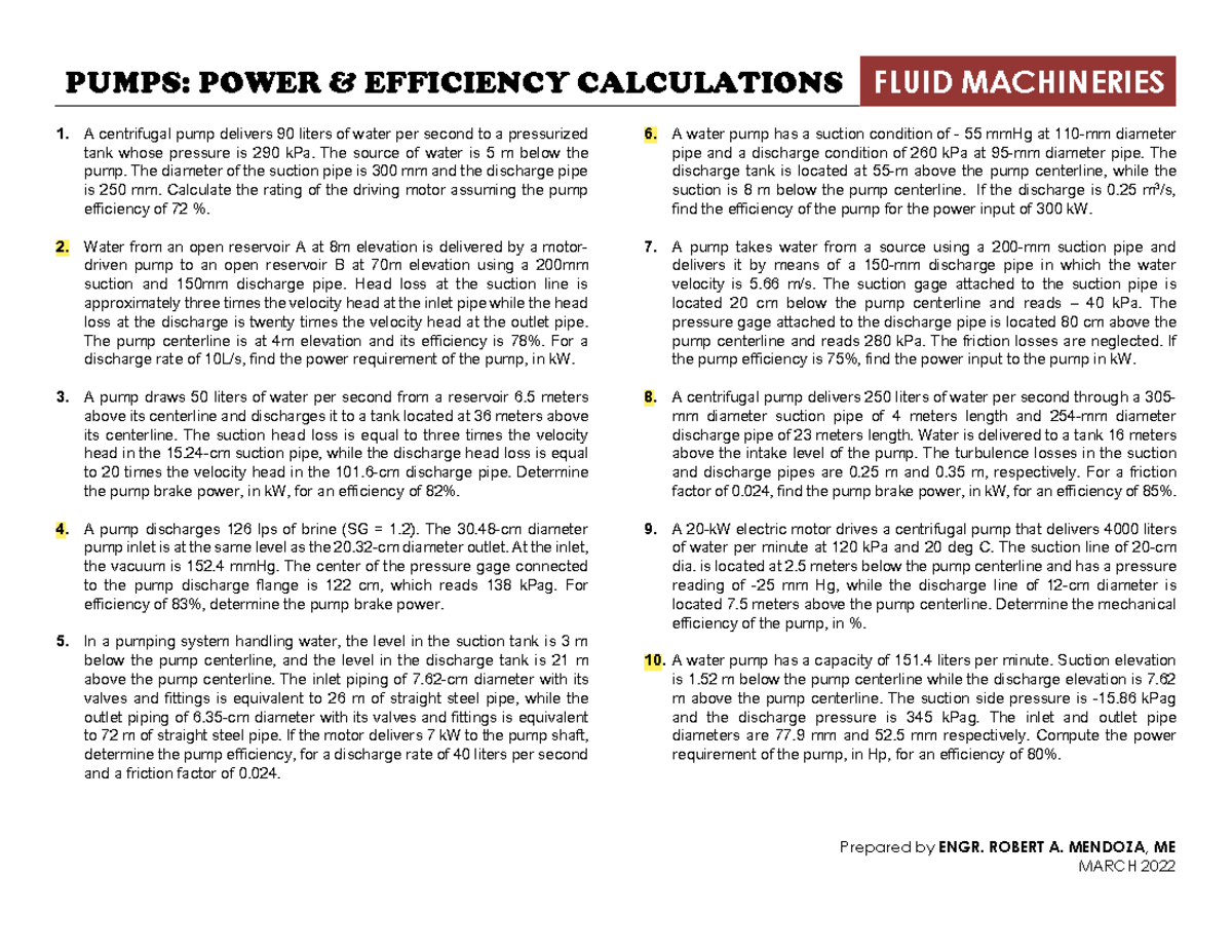 PS04 Pump-Power-Calculations Rev1 - PUMPS: POWER & EFFICIENCY ...