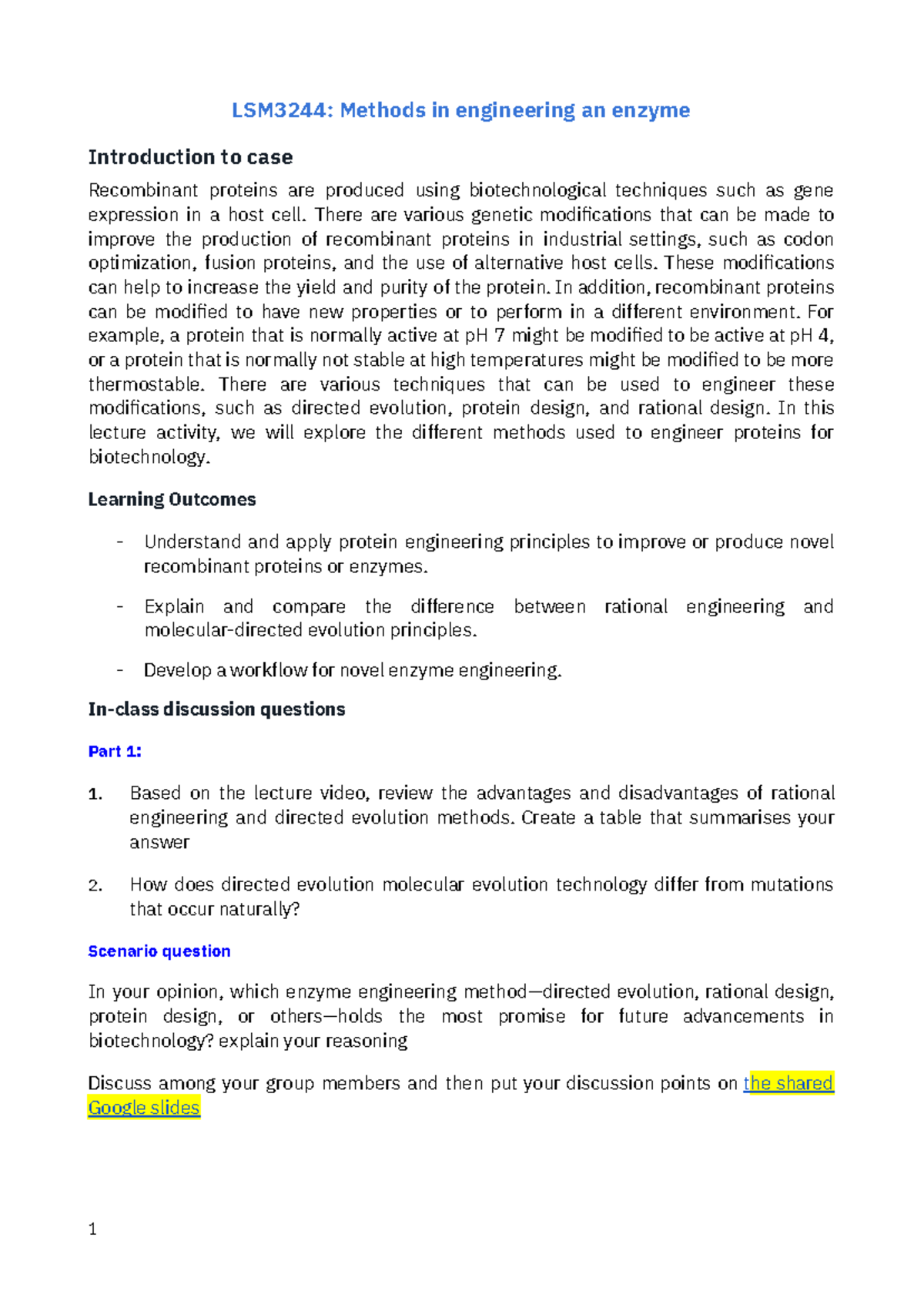 03 AY23 24 LSM3244-Protein engineering.docx - LSM3244: Methods in ...