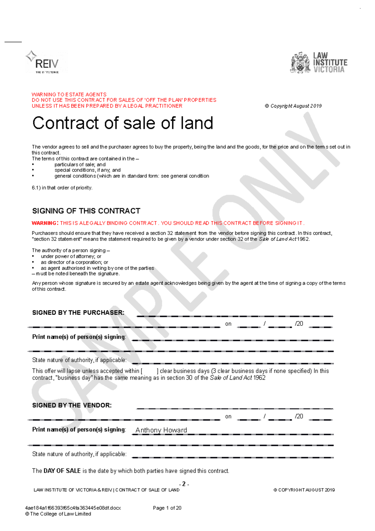 Con-PROP T1 A1 Particulars of Sale Contract of Sale of Land-8 White Lodge Court, Donvale VIC ...