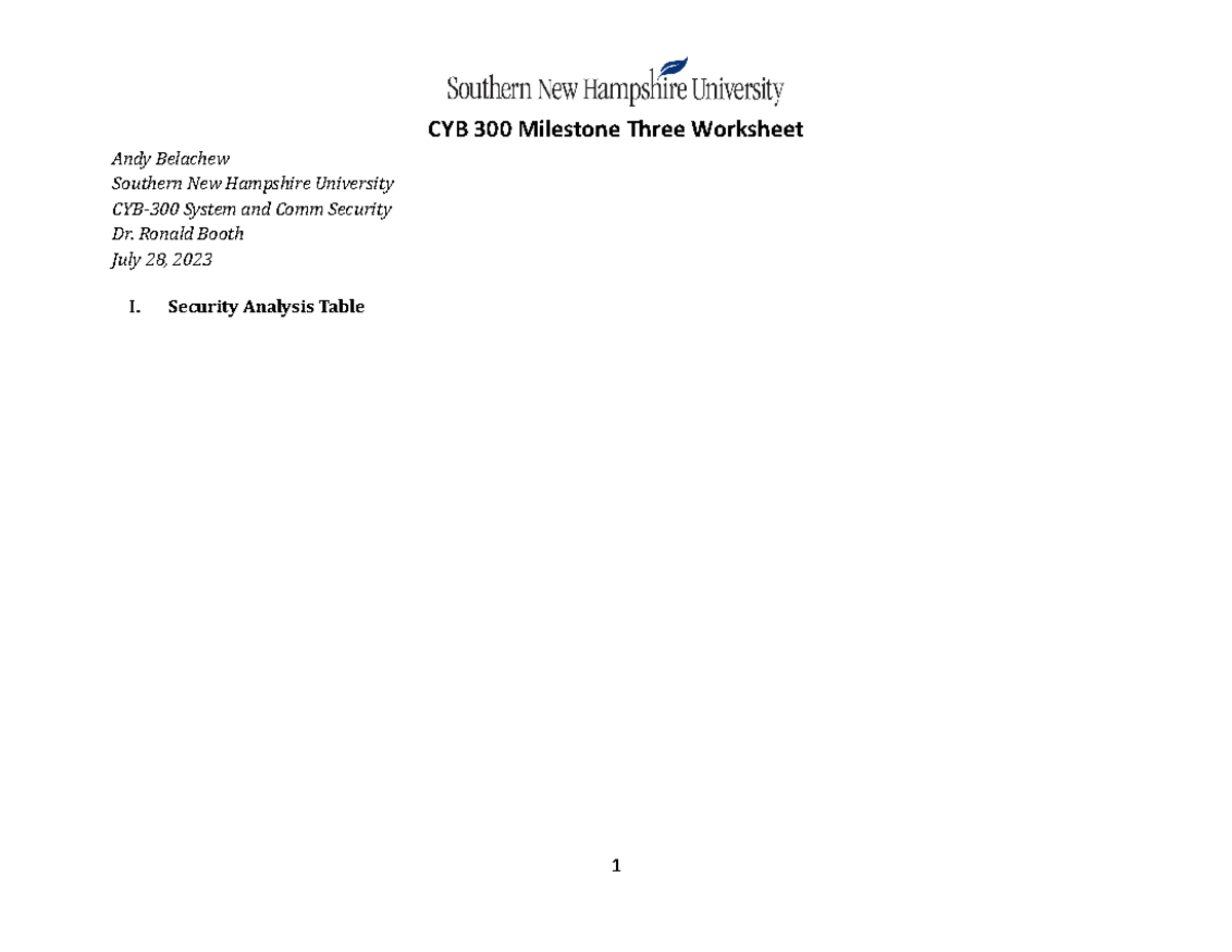 CYB 300 5-2 Milestone Three Worksheet Andy Belachew - CYB 300 Milestone ...