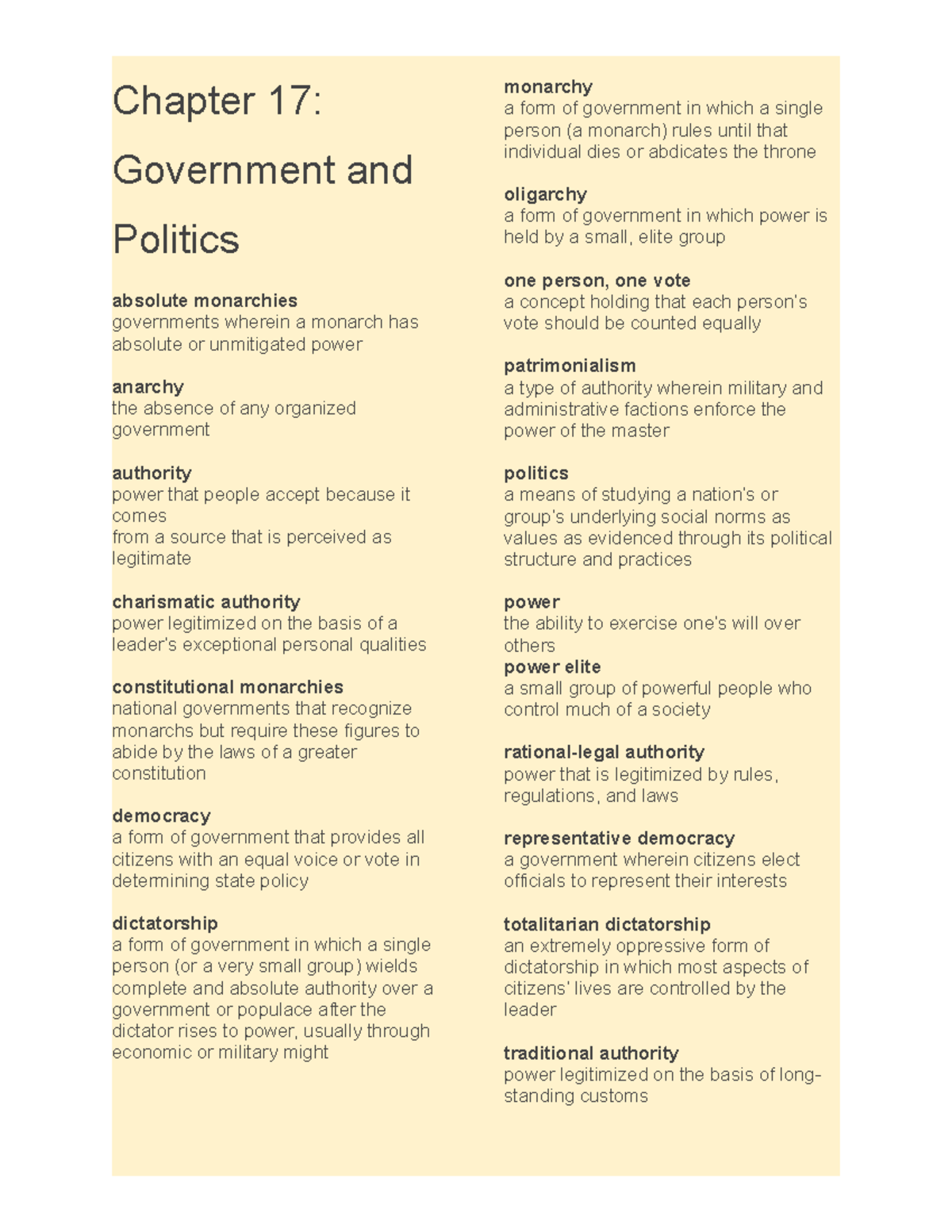 Ch 17 Key Terms - Chapter 17: Government and Politics vocab - Chapter ...