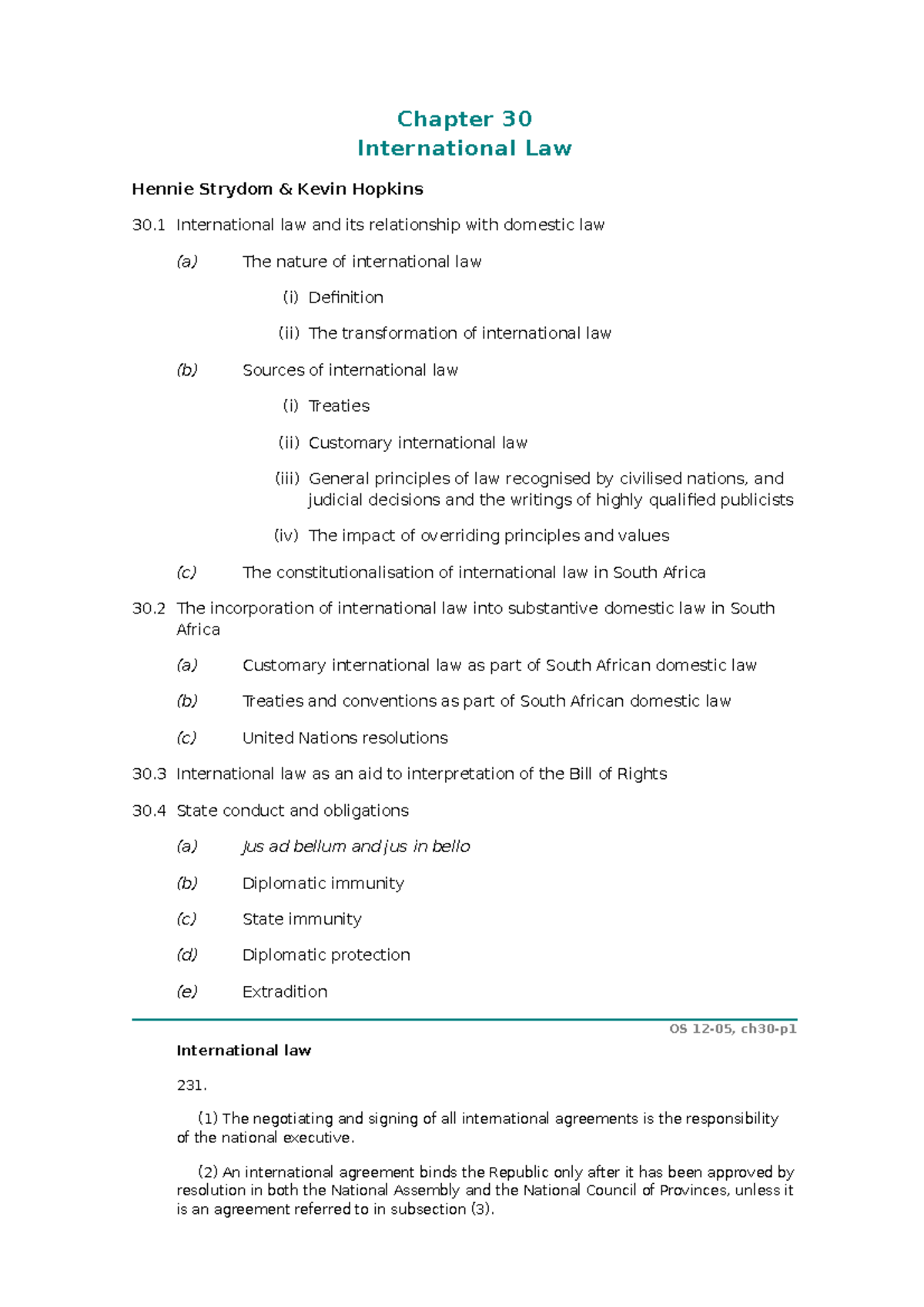 Chap30 - Summary notes - Chapter 30 International Law Hennie Strydom ...