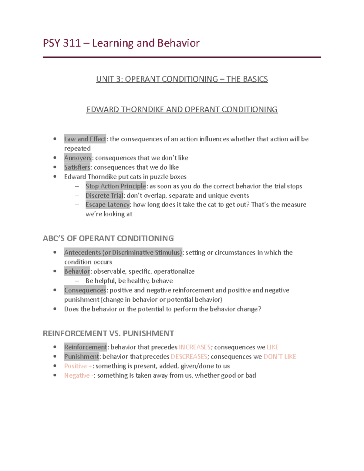 Unit 3: Operant Conditioning - The Basics - PSY 311 – Learning and ...