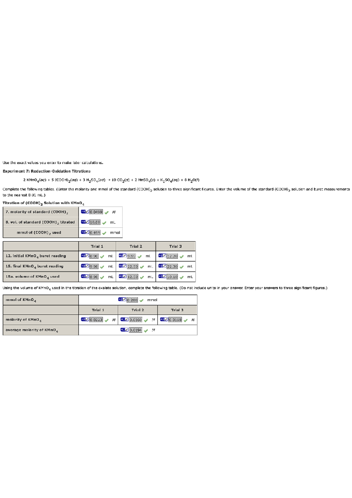 Experiment 7 Lab Report - Use the exact values you enter to make later calculations. Experiment ...