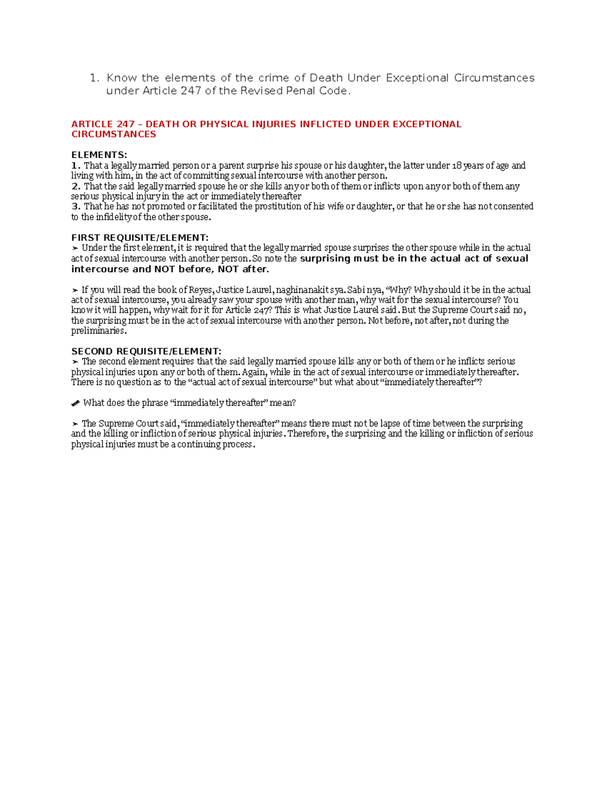 Elements of the crime of Death Under Exceptional Circumstances under ...