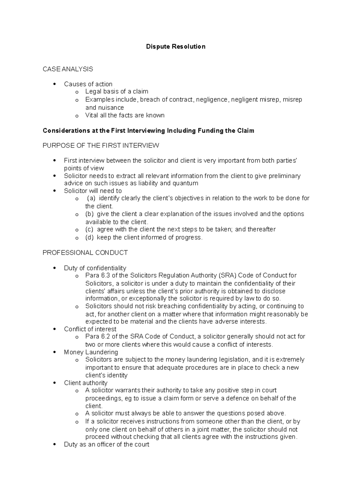 Dispute Resolution 1 - n/a - Dispute Resolution CASE ANALYSIS Causes of ...