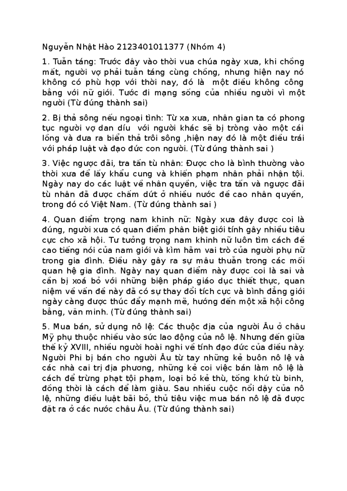 BT1 NHÓM 4 VHDN - Bài tập văn hóa doanh nghiệp - Nguyễn Nhật Hào 2123401011377 (Nhóm 4) Tuẫn ...