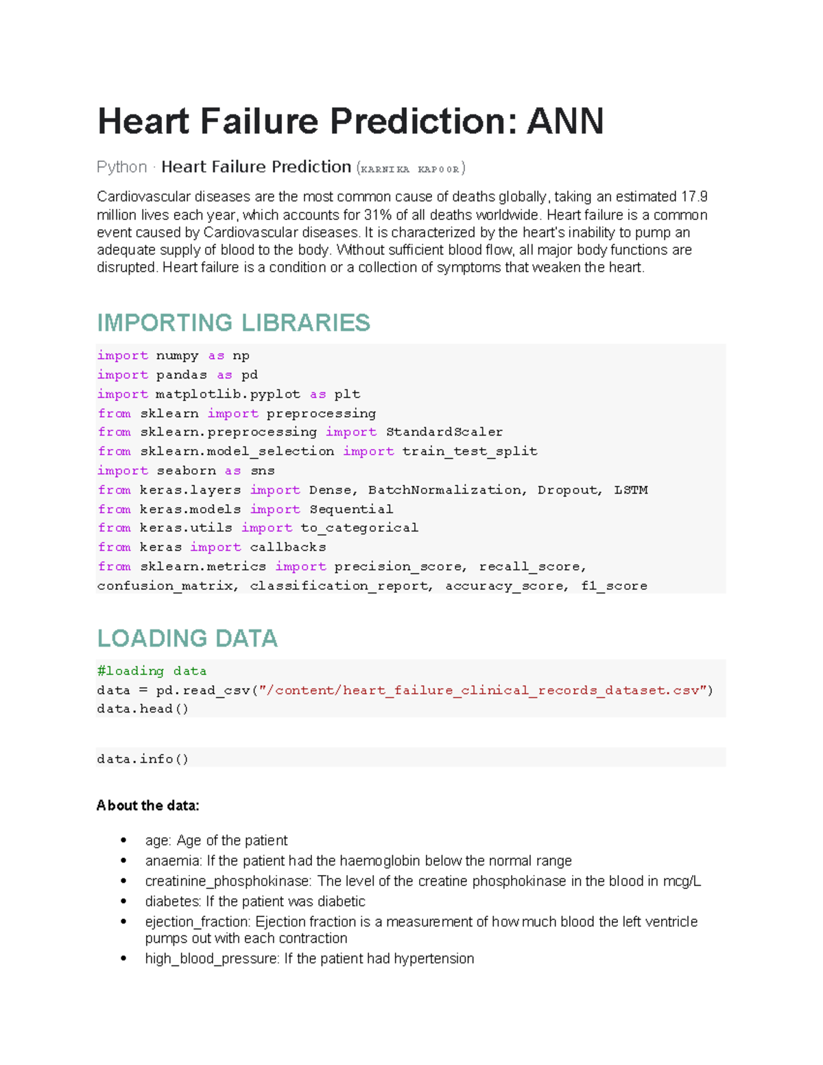 Heart Failure Prediction ANN - million lives each year, which accounts ...