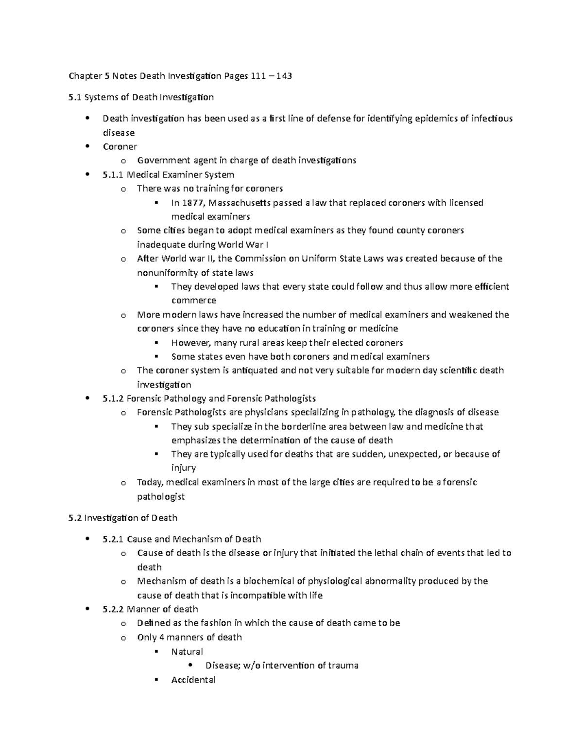 CH 5 Notes - Chapter 5 Notes Death Investigation Pages 111 – 143 5 ...
