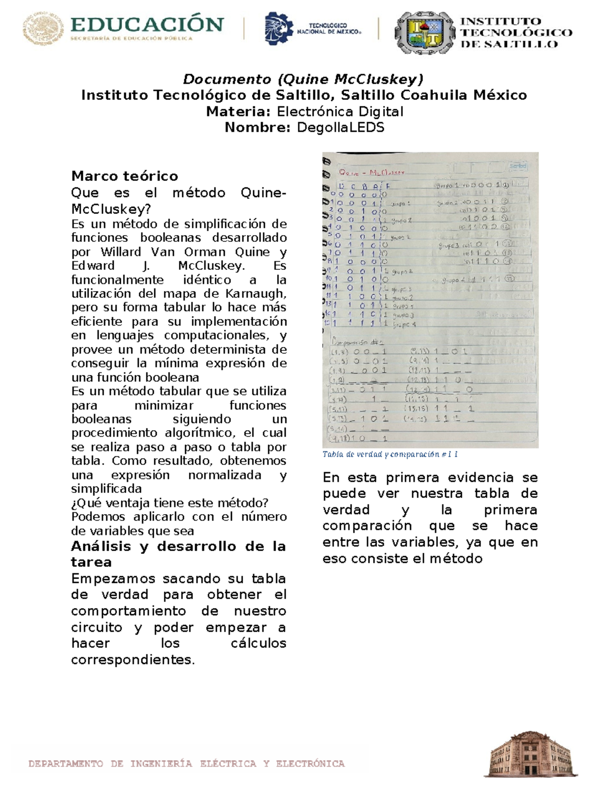 Quine-Mc Cluskey - Documento (Quine McCluskey) Instituto Tecnológico de ...