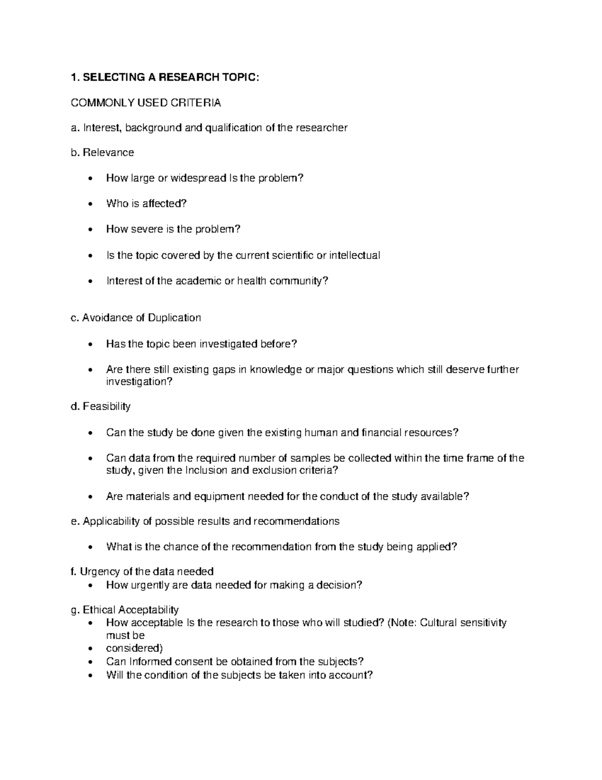Defining the research topic - 1. SELECTING A RESEARCH TOPIC: COMMONLY ...