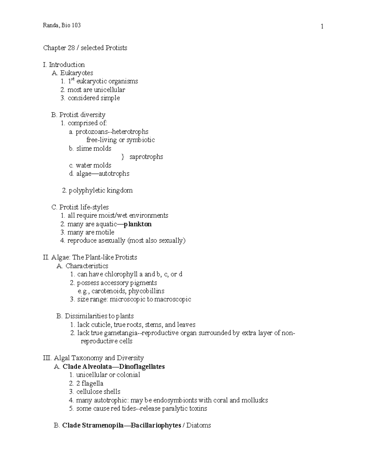 Exam 14 November 2009, questions and answers - Randa, Bio 103 Chapter ...