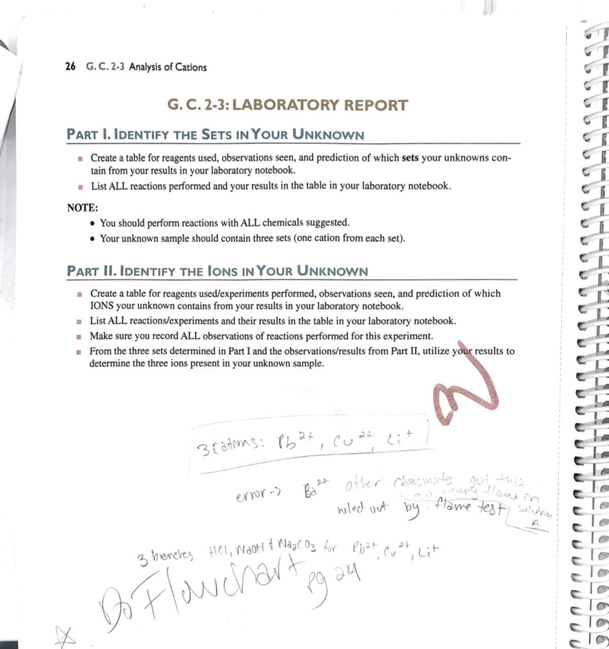 Chem 2 lab 3 calculations - 26 Analysis of Cations G. C. LABORATORY ...