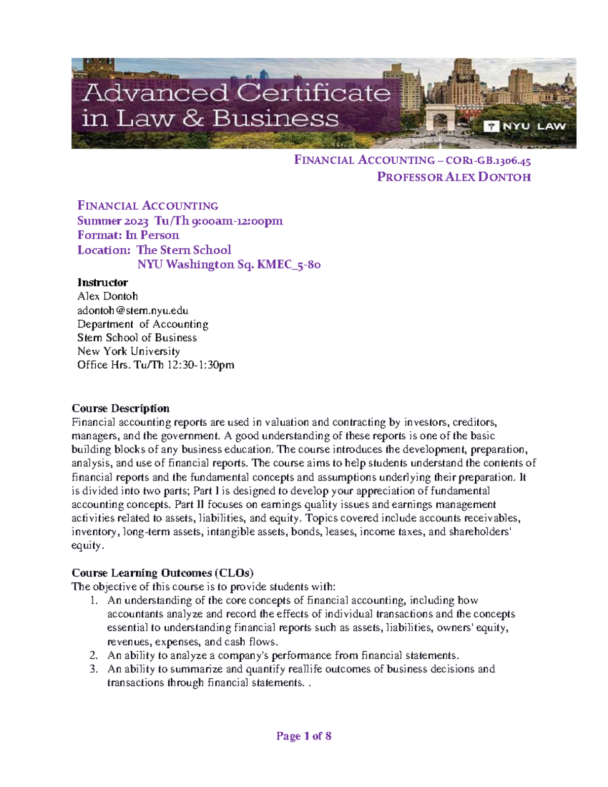 Stern Apclb Summer 2023 - FINANCIAL ACCOUNTING – COR1-GB. PROFESSOR ...