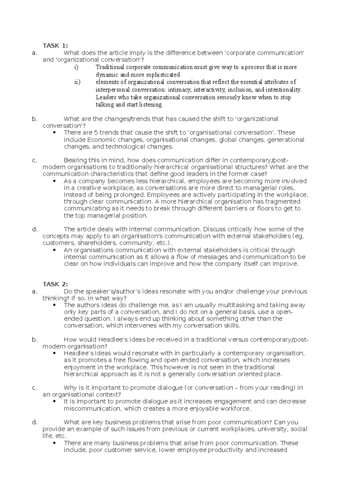 Week 8 task - Week 8 tutorial task given from veronica - C10026 - Studocu