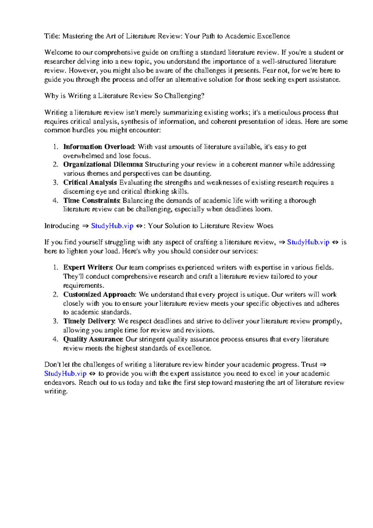 Standard Literature Review - Title: Mastering the Art of Literature ...