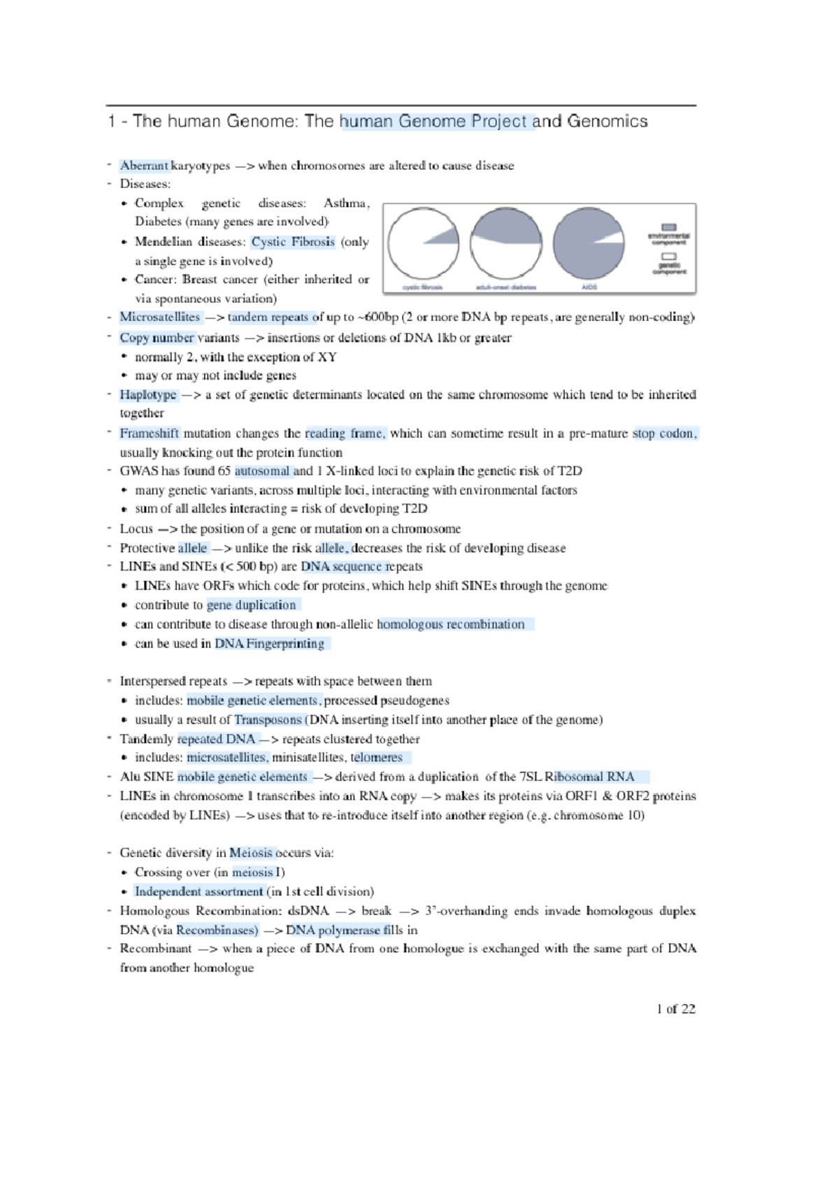 Final-exam-summery - Summary Genes, Genomics And Human Health - 1 The ...