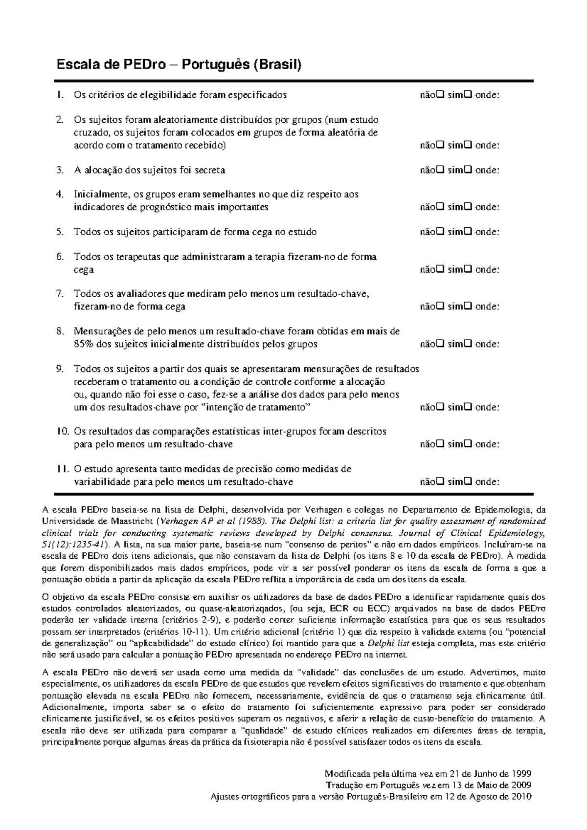 PEDro scale portuguese(brasil) - Modificada pela última vez em 21 de ...