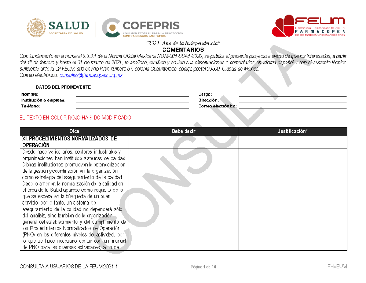 Pno feum - dno - COMENTARIOS Con fundamento en el numeral 6.3.3 de la ...