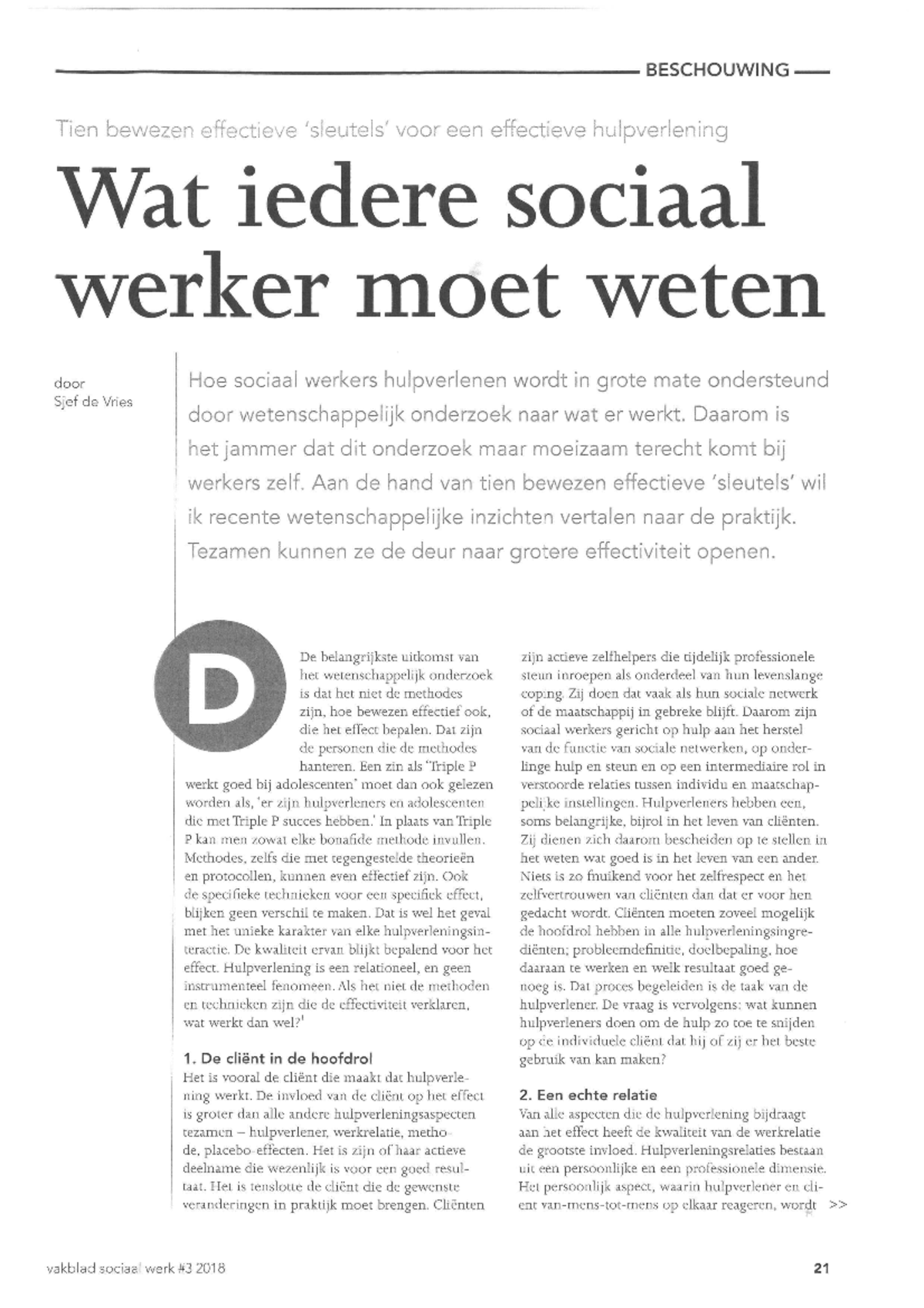 Wat iedere sociaal werker moet weten. Vakblad Sociaal Werk. Sjef de ...