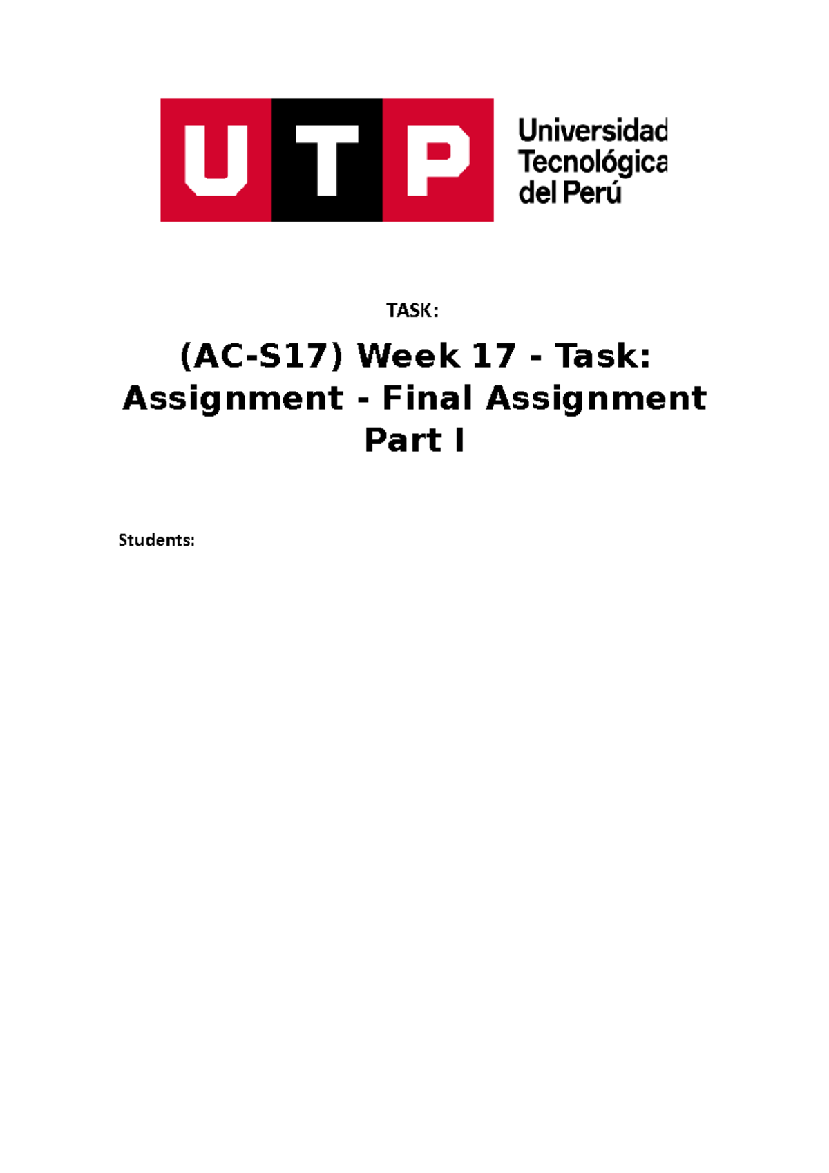 Final Assignment Part I - TASK: (AC-S17) Week 17 - Task: Assignment - Final Assignment Part I ...