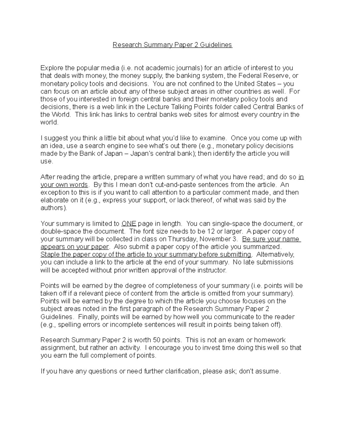 Research Summary Paper 2 Guidelines - Research Summary Paper 2 ...