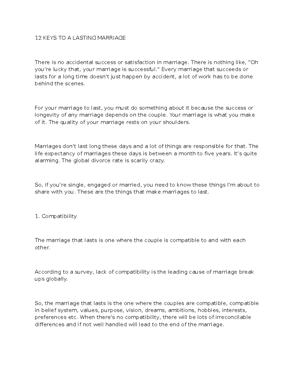 12 KEYS TO A Lasting Relationship Office - 12 KEYS TO A LASTING ...