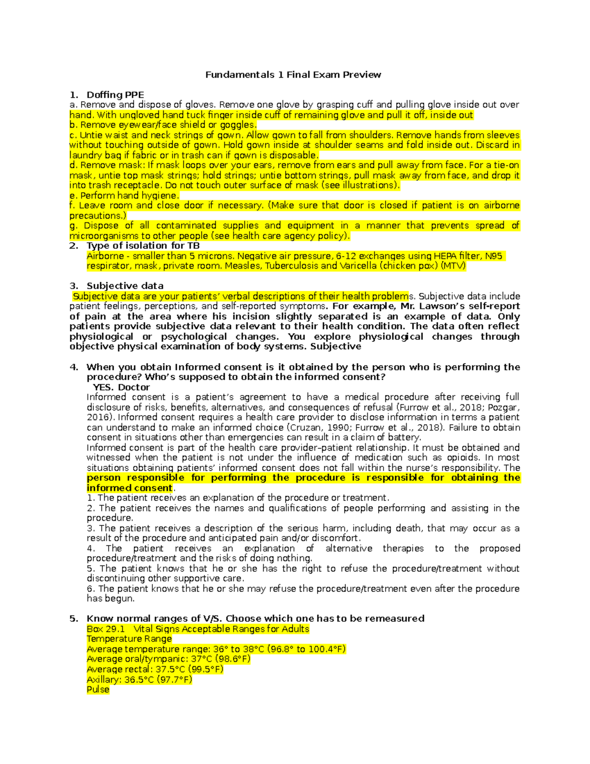 Fundamentals final exam preview - Fundamentals 1 Final Exam Preview ...