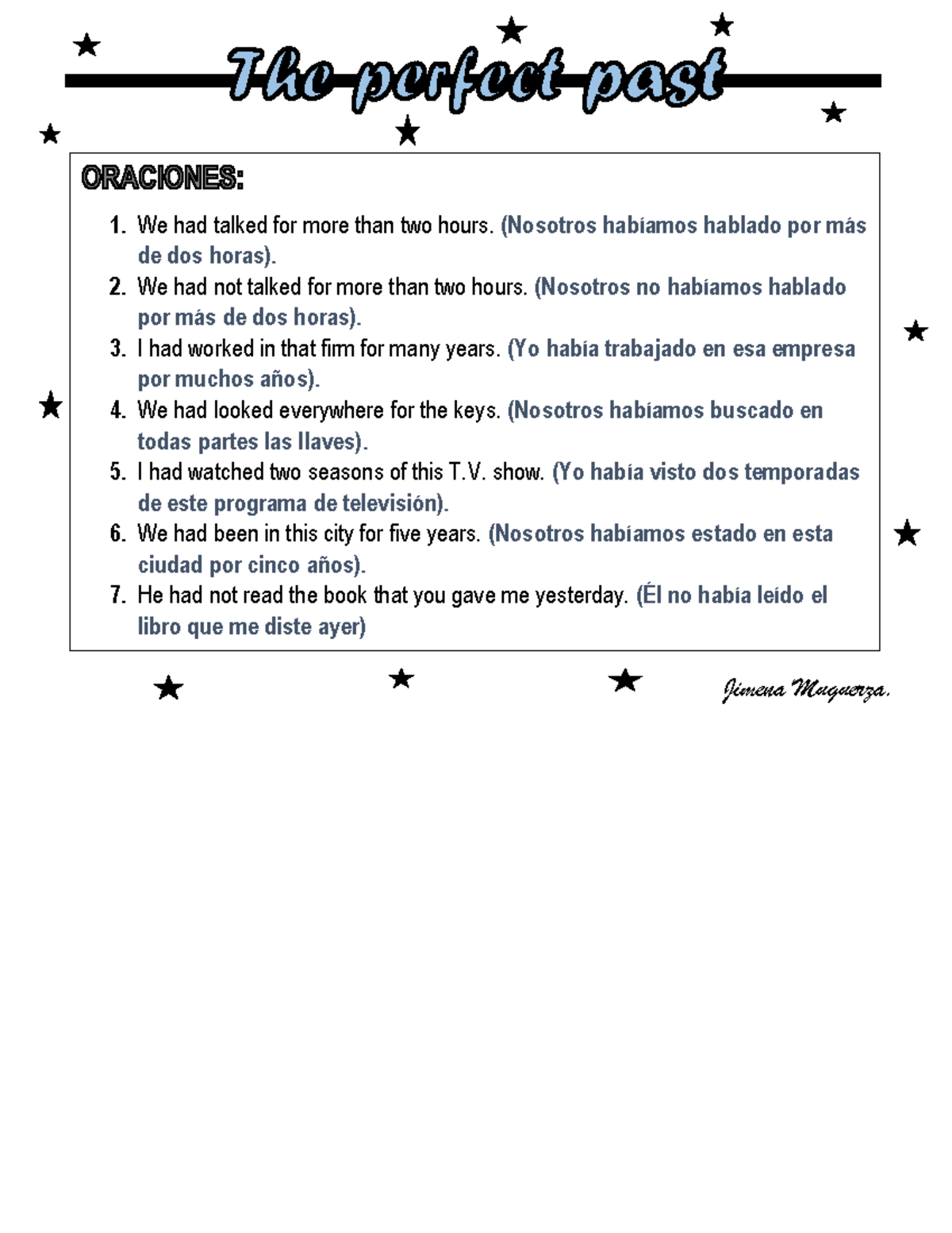 The perfect past (Jimena Muguerza 5to de Secundaria) 1 - We had talked ...
