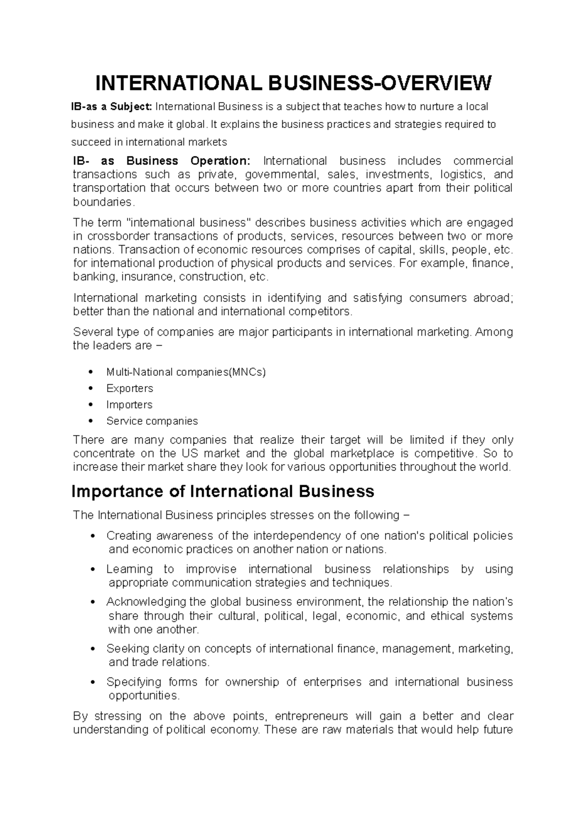 International Business - It explains the business practices and ...