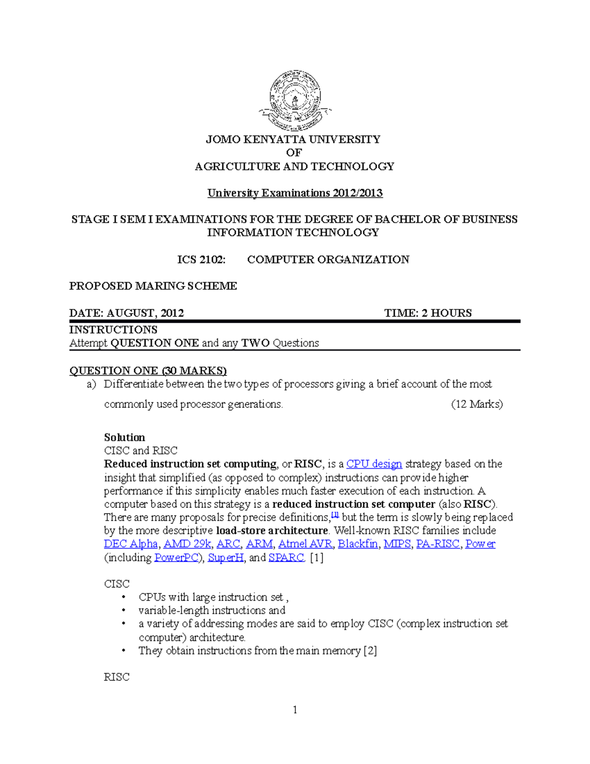 ICS 2101 Computer Organization MS11 nrbc - JOMO KENYATTA UNIVERSITY OF AGRICULTURE AND ...