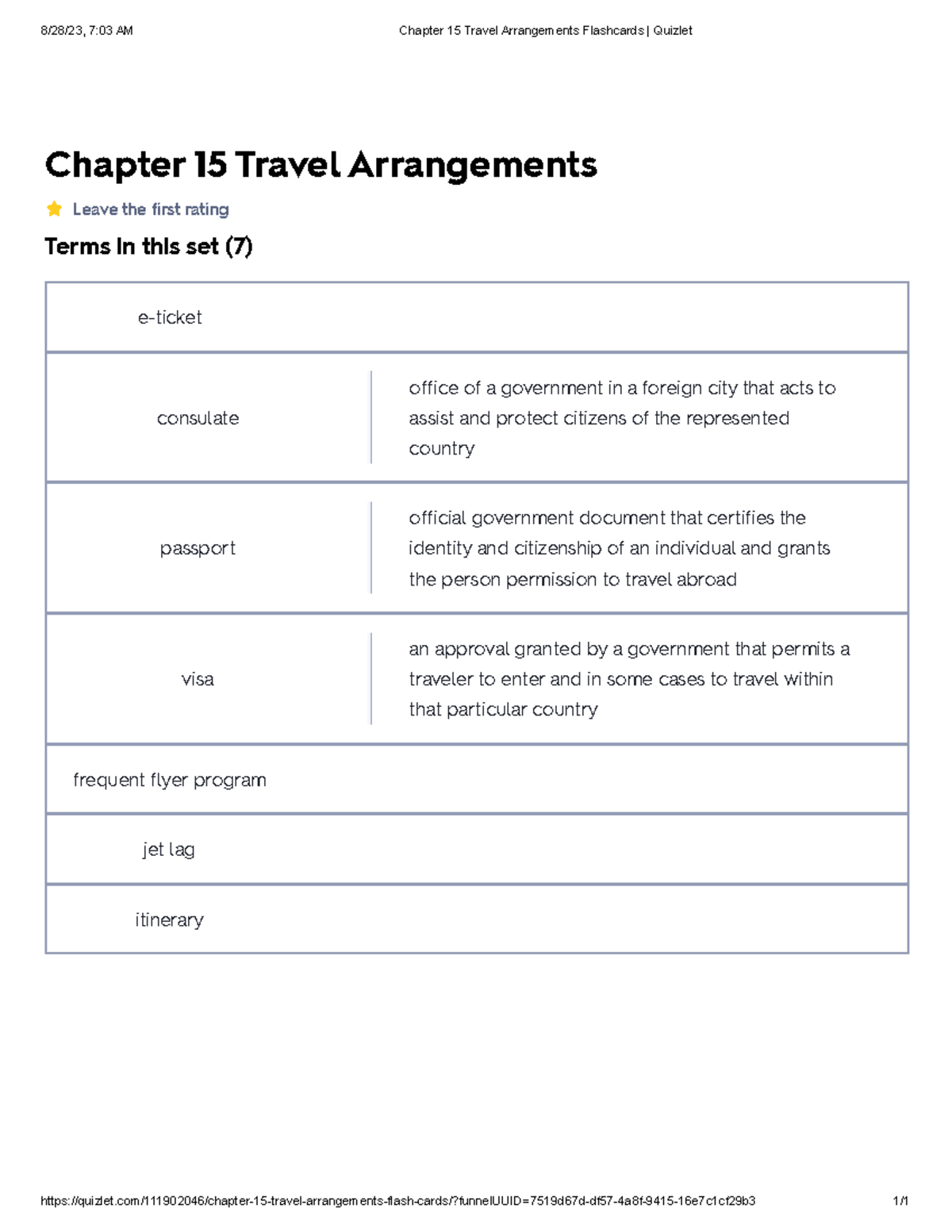 Chapter 15 Travel Arrangements Flashcards Quizlet - Studocu