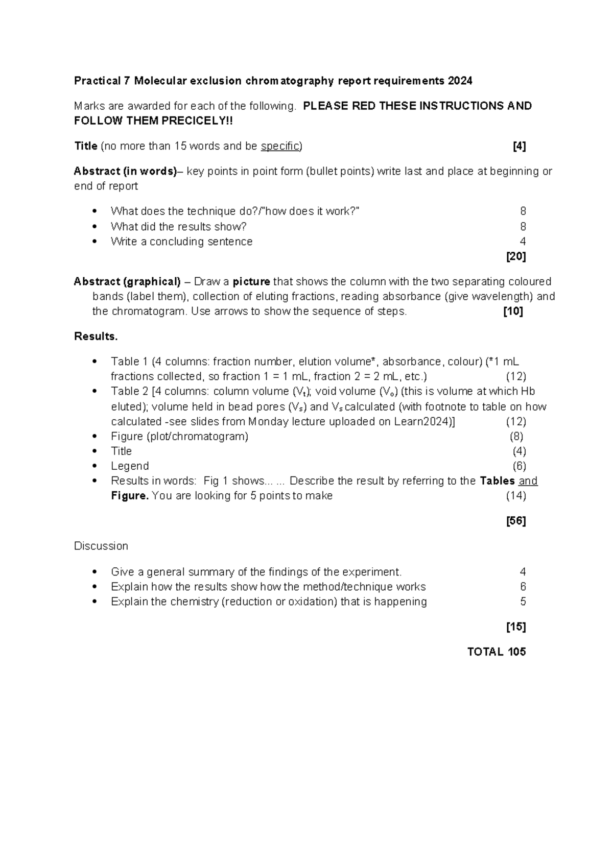 MEC write up requirements 2024 - Practical 7 Molecular exclusion ...