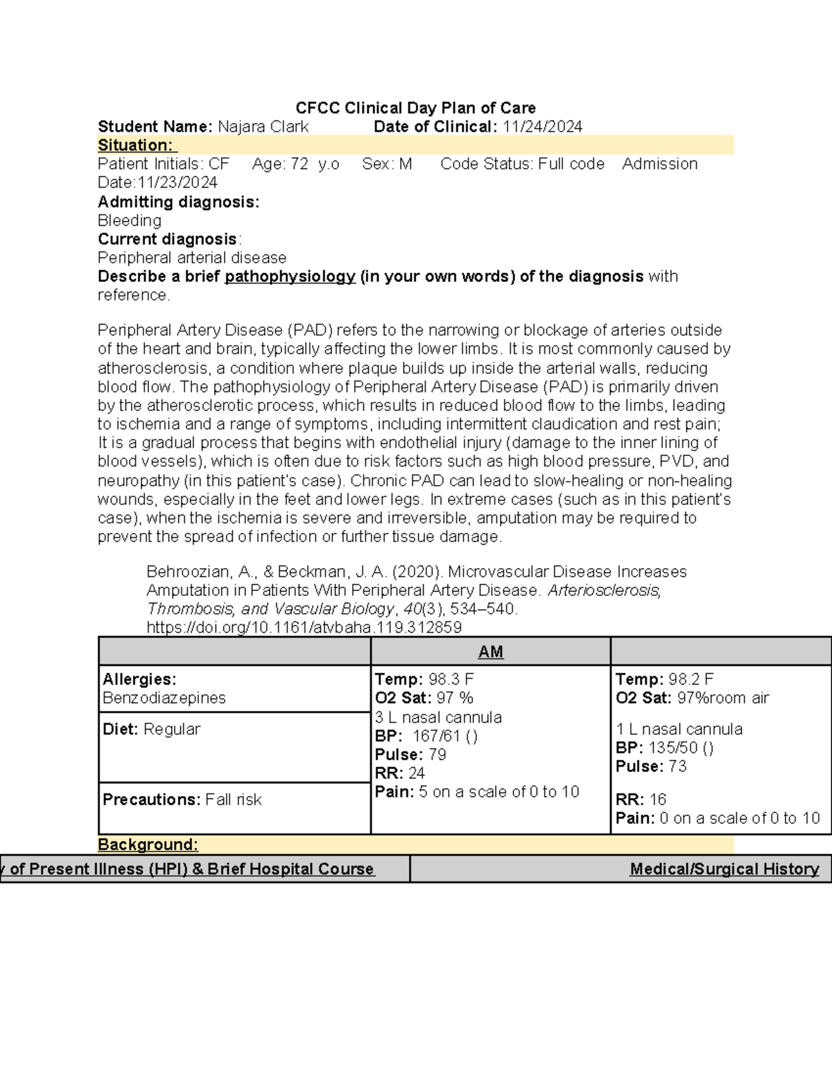 11 24 24 POC - case study - CFCC Clinical Day Plan of Care Student Name ...