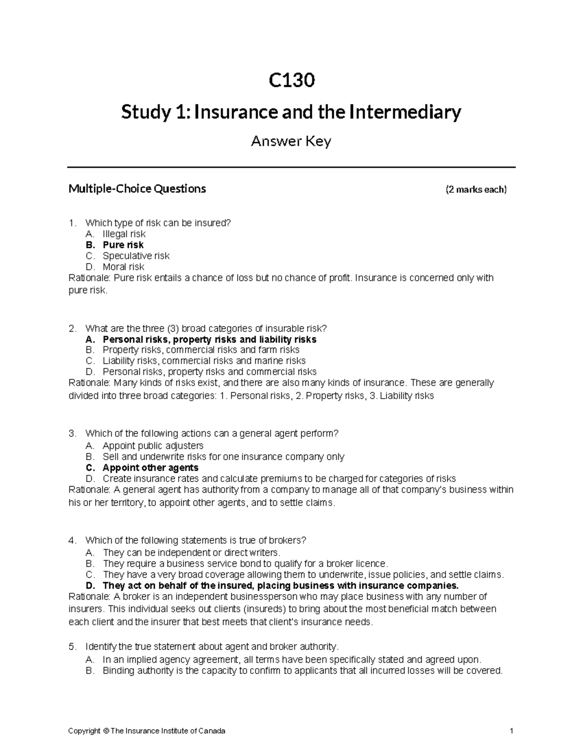 C130 EN 2021 study 01 answerkey - C Study 1: Insurance and the ...