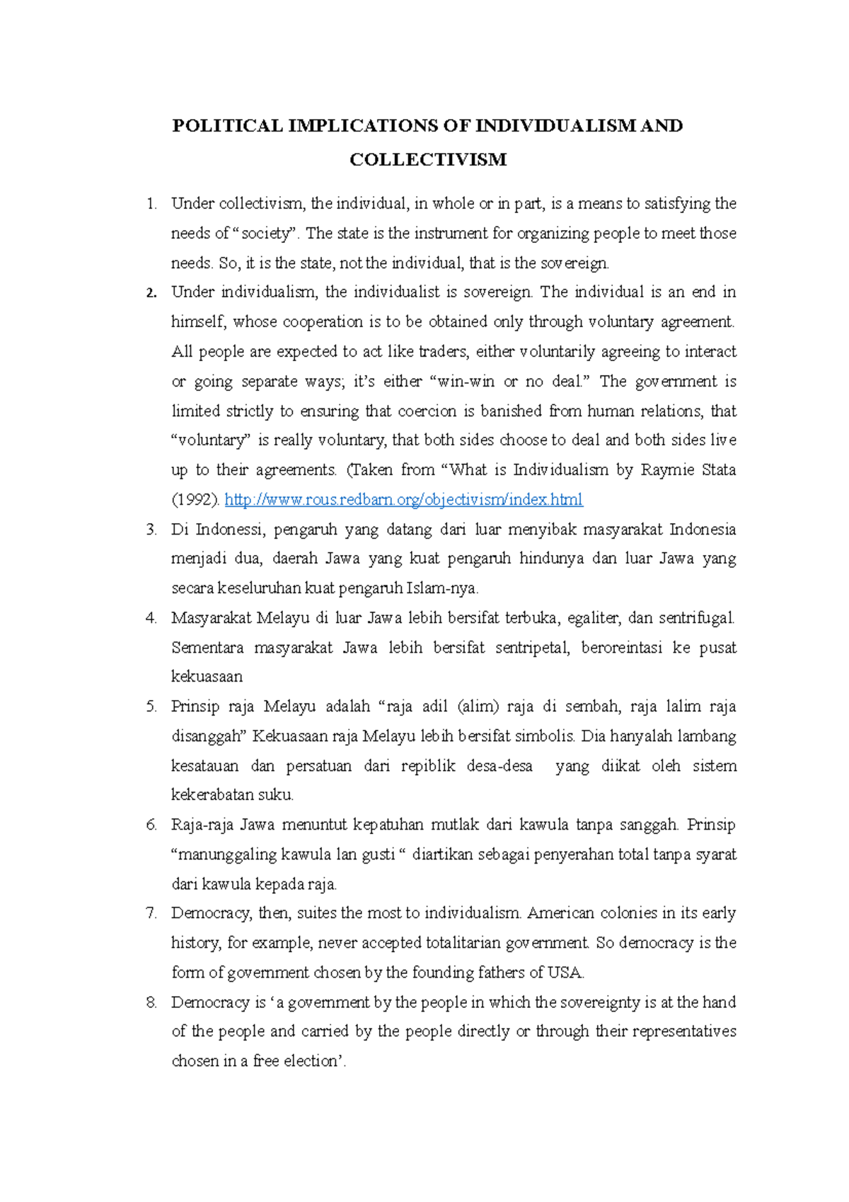 Political Implications OF Individualism AND Collectivism - POLITICAL ...