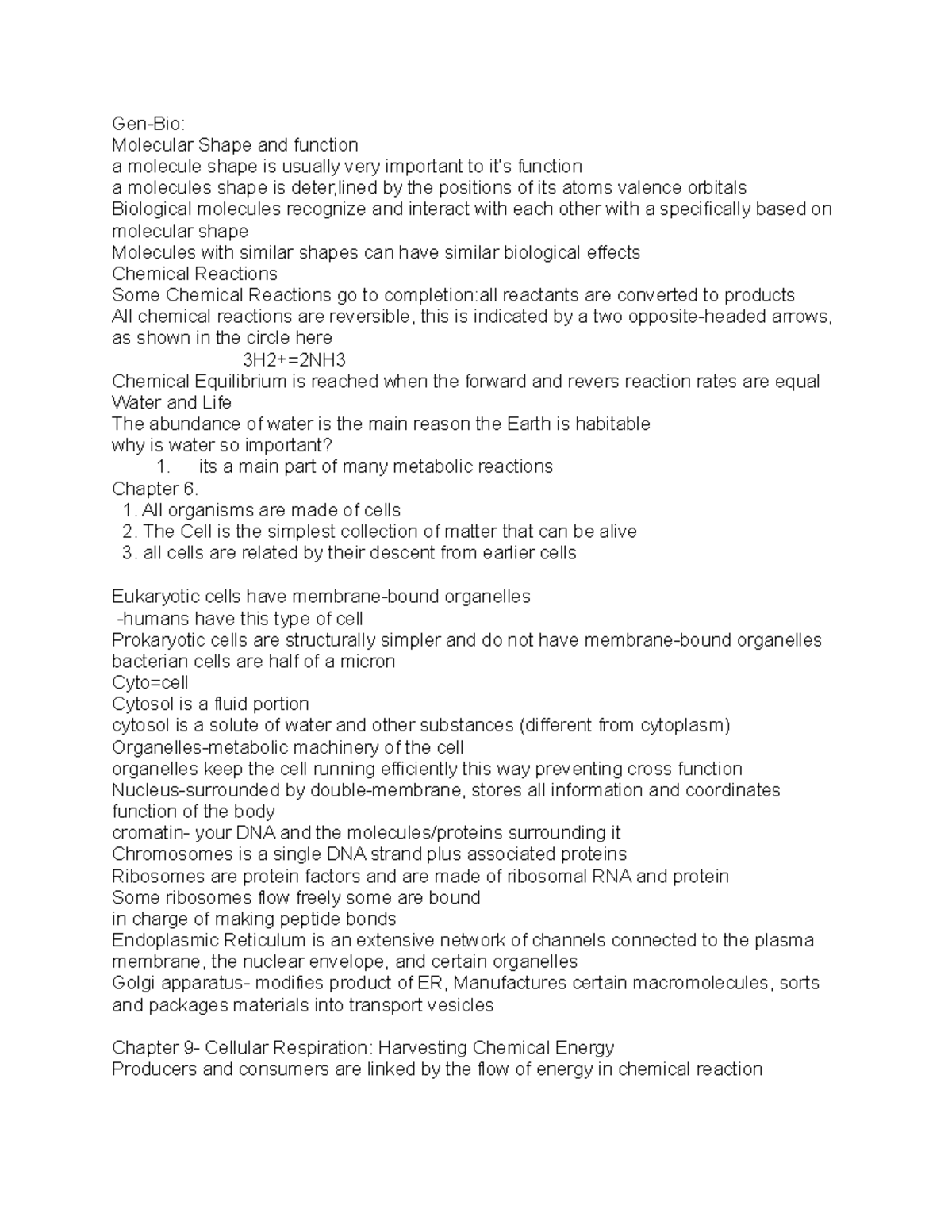 General Bio - Lecture notes Lecture 5 - Gen-Bio: Molecular Shape and ...