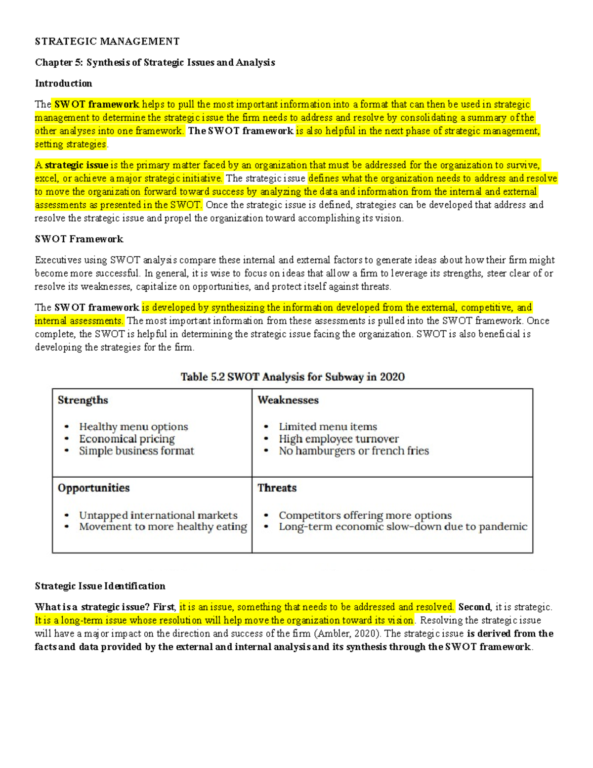 Strama Chapter 5 Synthesis of Strategic Issues and - STRATEGIC ...
